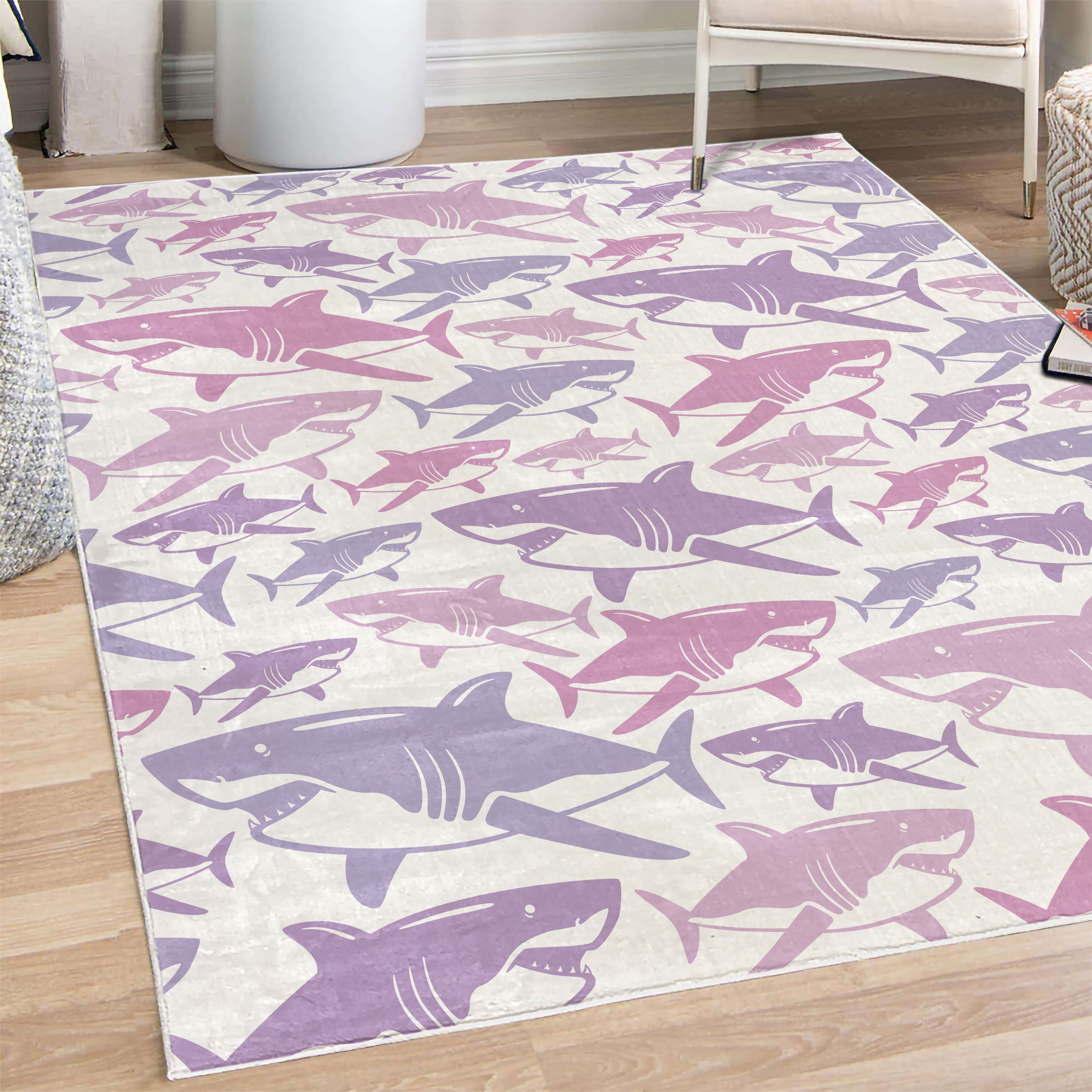 Shark Decorative Rug, Colorful Underwater Fish Pattern Masters Survival ...