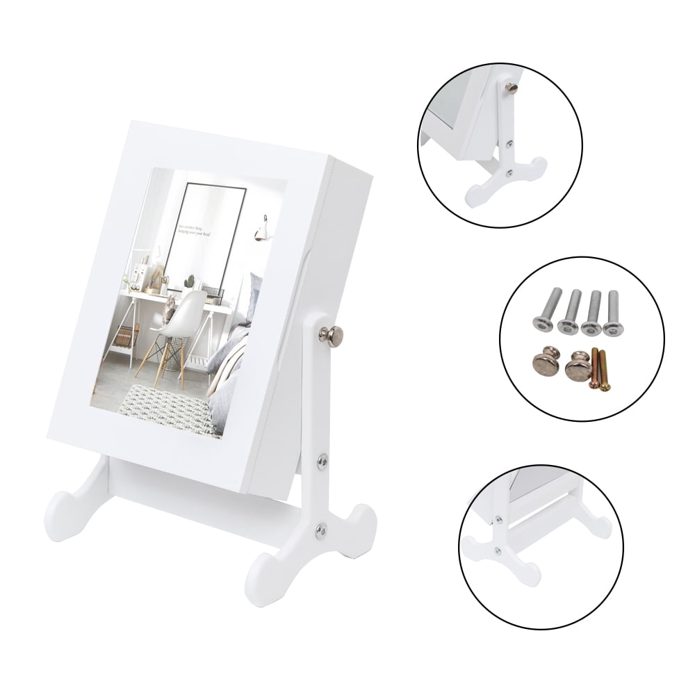 Small Mirror Jewelry Cabinet Organizer Armoire Storage Box Countertop ...
