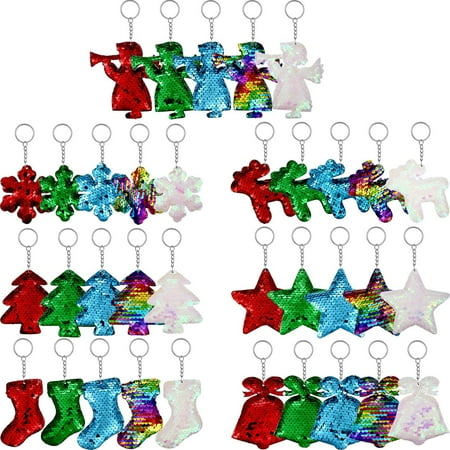 35 Pieces Christmas Keychains Glitter Flip Sequin Keychain Christmas ...
