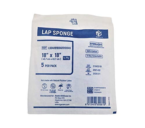 Boston BGEcare Sterile Lap Sponge X-Ray Detectable 18"X18", 4-Ply, 5's ...