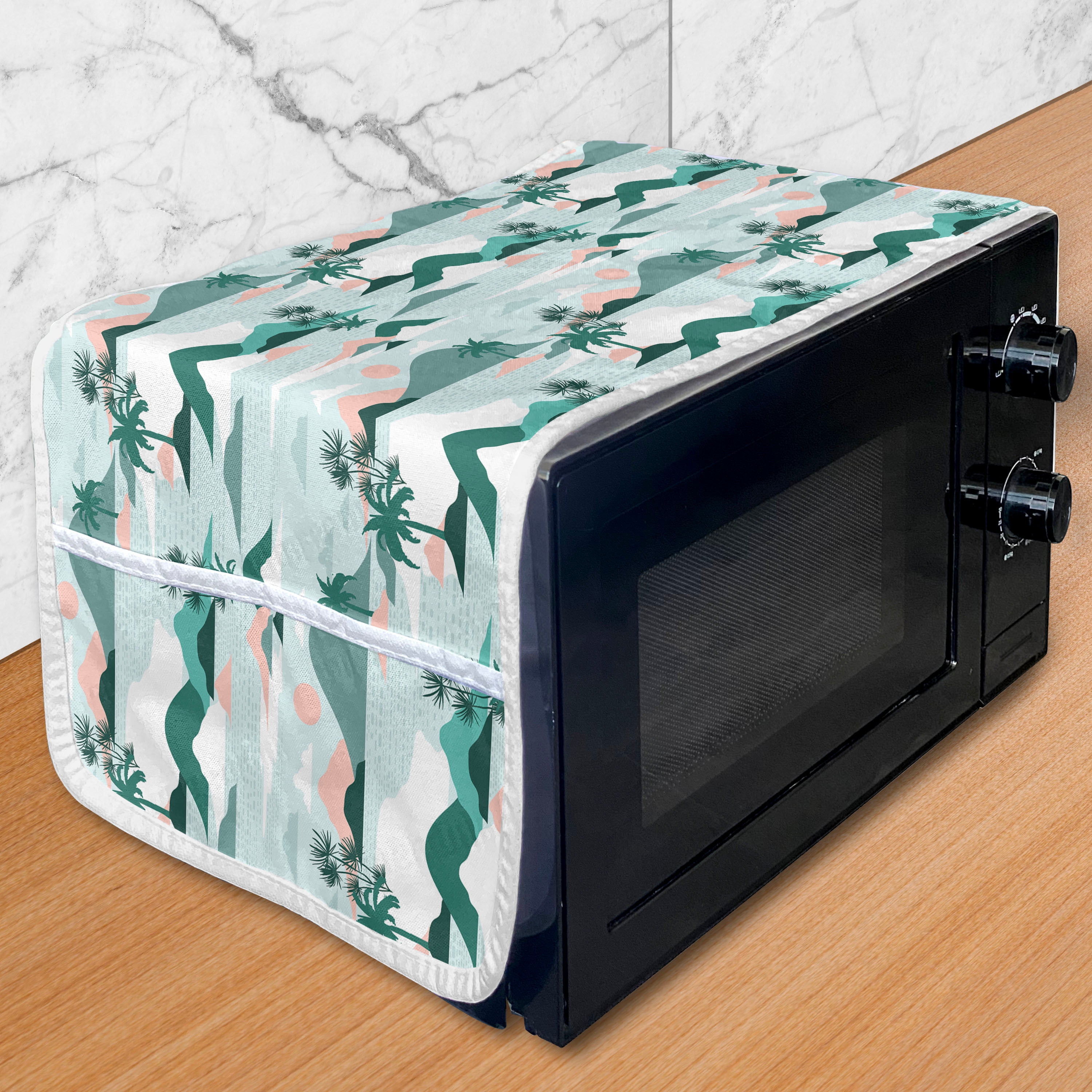 Hawaii Microwave Oven Cover, Pastel Tones Palm Trees and Beach Hills ...