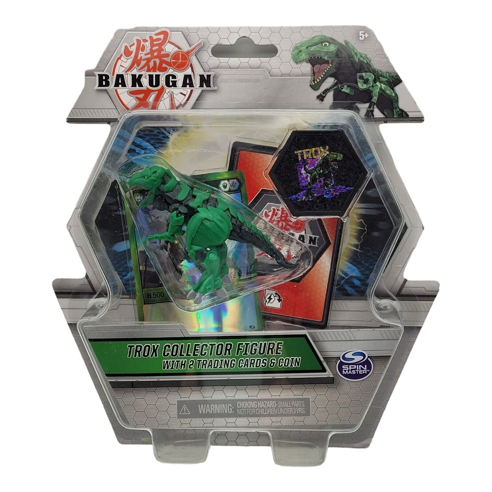 Bakugan Trox Collector Figure Green T Rex 2 Trading Cards Coin Spin ...