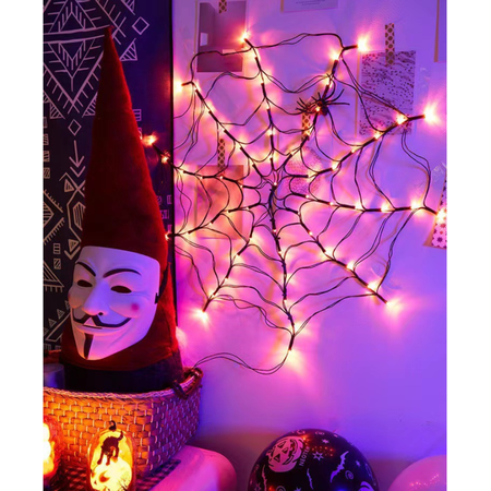 Purple Lights Halloween, Light Up Spider Web String Lights USB Powered ...