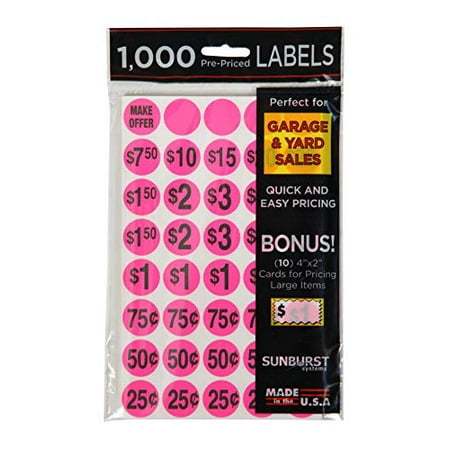 Sunburst Systems 7035, Pink, Garage Sale Preprinted Price Stickers ...