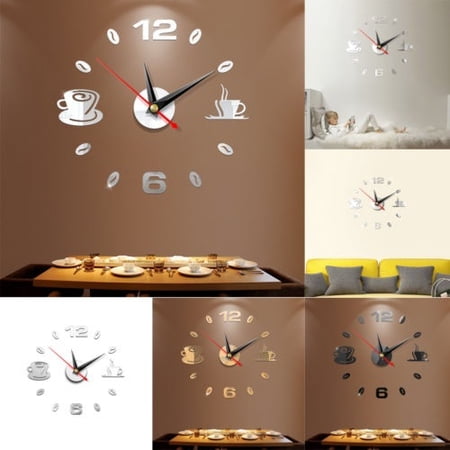 DIY Large Number Wall Clock 3D Mirror Sticker Modern Home Office Decor ...