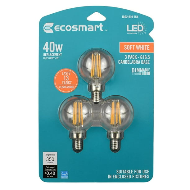EcoSmart 40-Watt Equivalent G16.5 Globe Dimmable Energy Star Clear ... EcoSmart 40-Watt Equivalent G16.5 Globe Dimmable Energy Star Clear ...