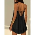 Black Womens Deep V-Neck Spaghetti Strap A-Line Flowy Mini Dress With ...