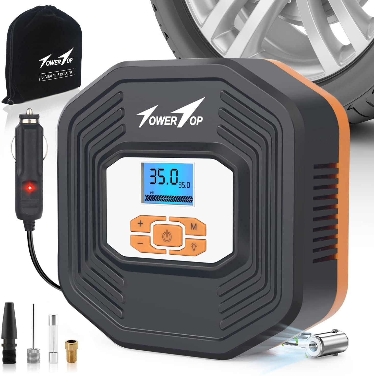 TowerTop Air Compressor, 12V DC Auto Tire Inflator, with Digital ...