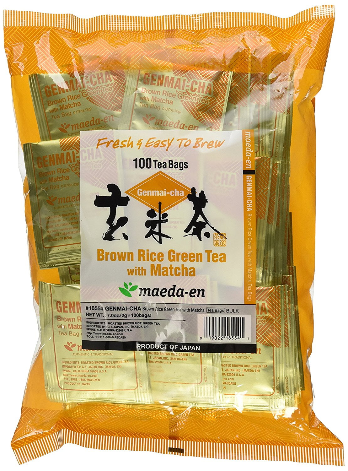 Maeda En Genmai-Cha With Matcha Tea Bags, Roasted Rice, 100 Count ...