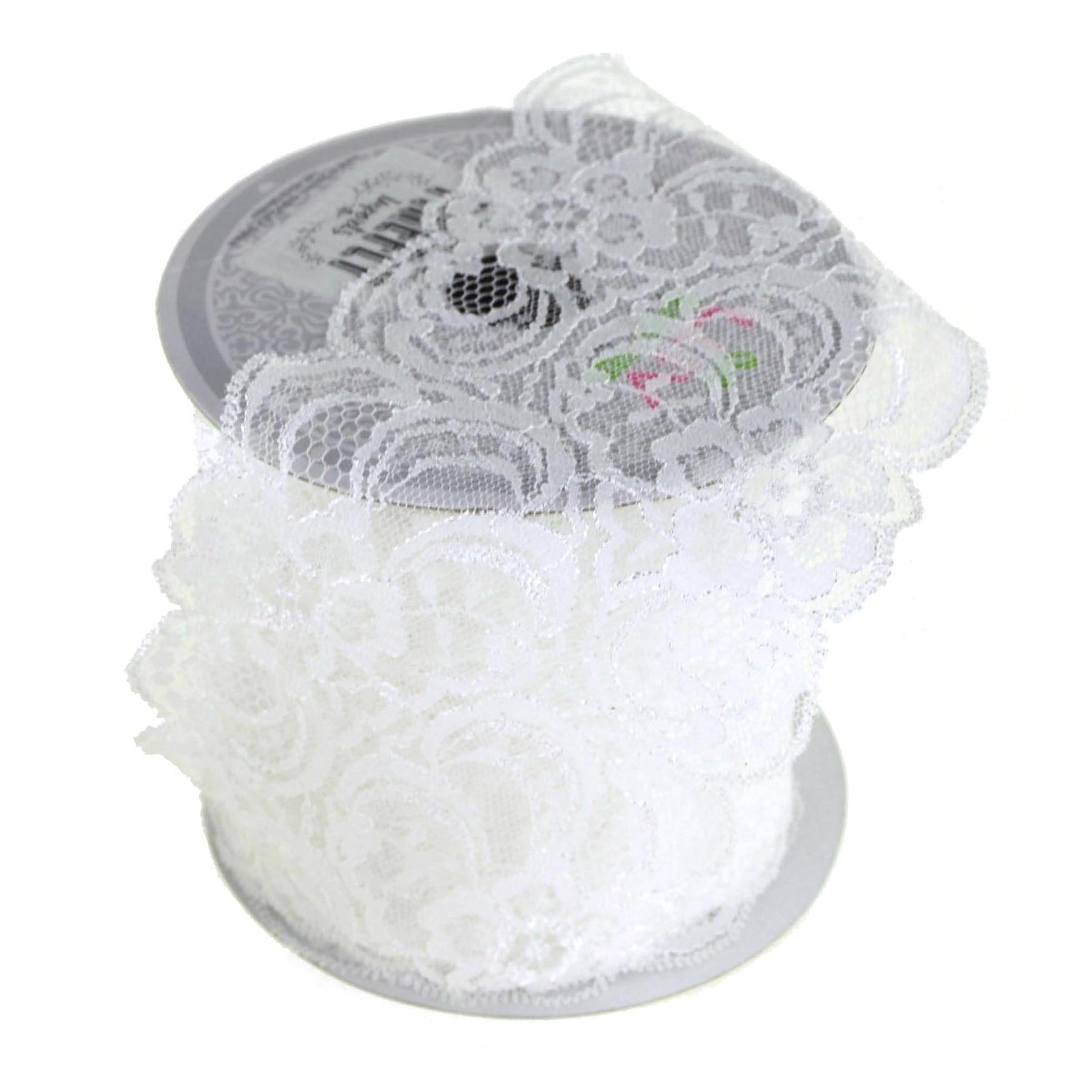 Floral Scalloped Lace Trim Ribbon, White, 3-1/2-Inch, 10 Yards ...