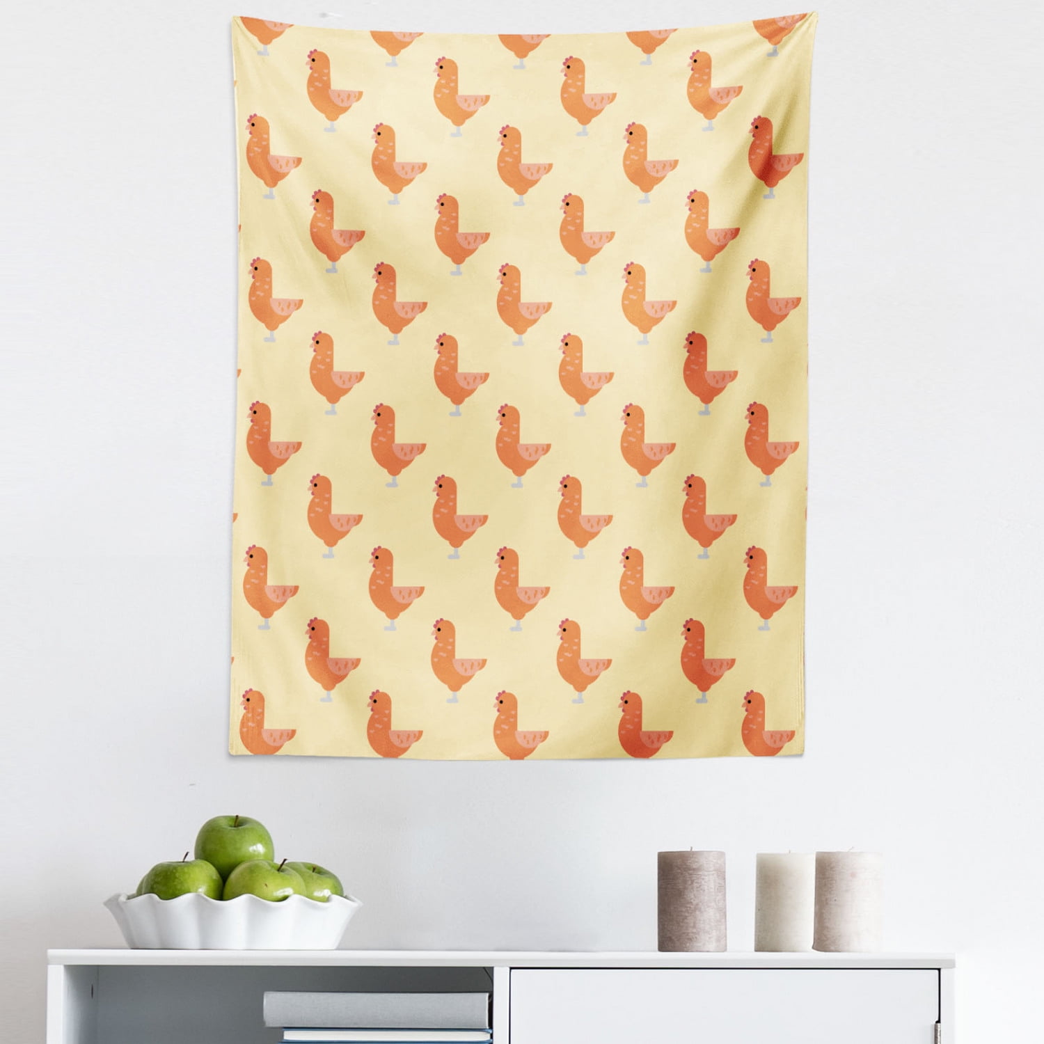 Chicken Tapestry, Pattern of Birdies Domestic Farm Animal Symmetric ...