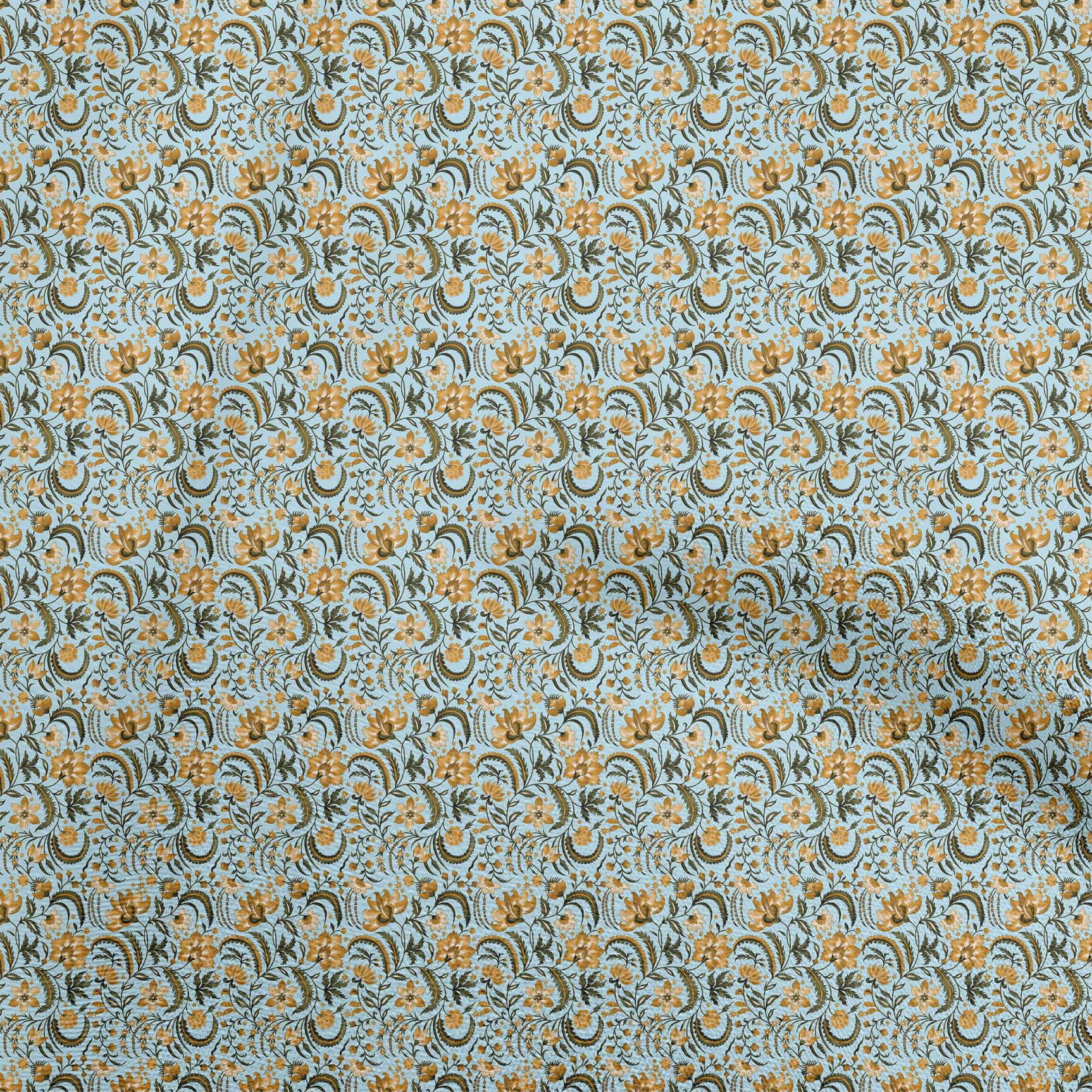 oneOone Cotton Silk Light Blue Fabric Jacobean Floral Dress Material ...