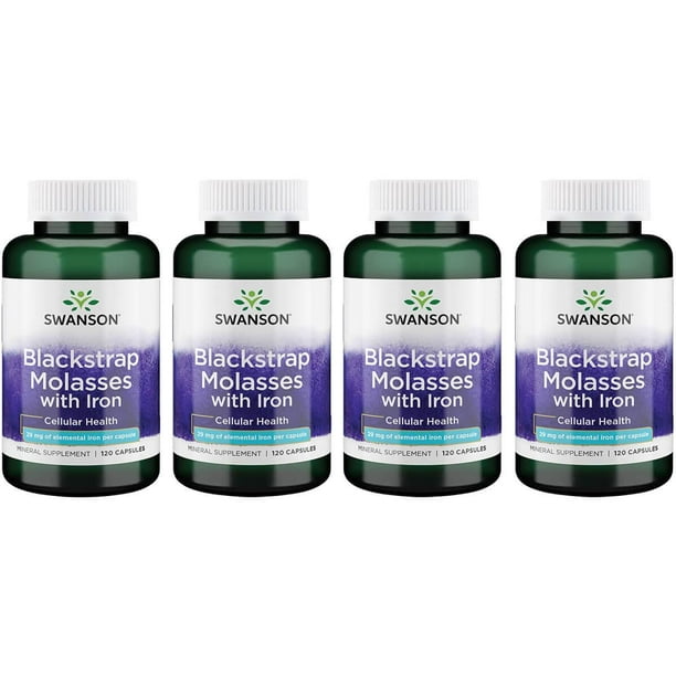 Swanson Blackstrap Molasses with Iron 29 mg 120 Caps 4 Pack - Walmart.com