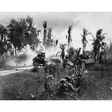 U.S. Troops Take Cover Behind Advancing Tanks While Moving Up On ...