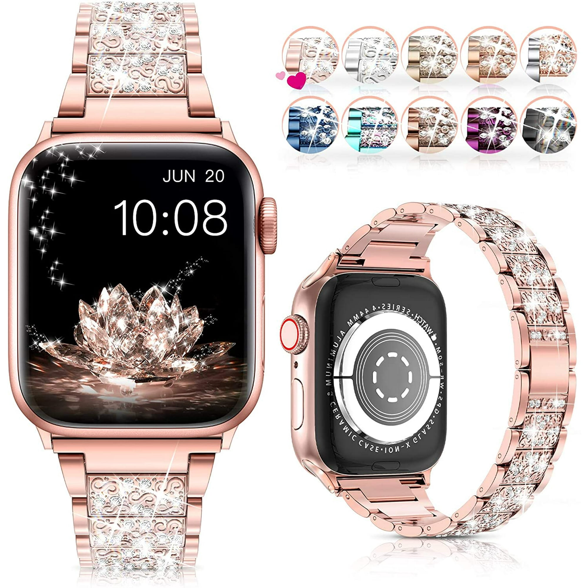 Chlua Bling Band Compatible With Apple Watch Band 38mm 40mm 41mm 42mm 44mm 45mm Rose Gold