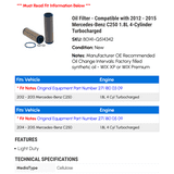 Oil Filter - Compatible with 2012 - 2015 Mercedes-Benz C250 1.8L 4 ...