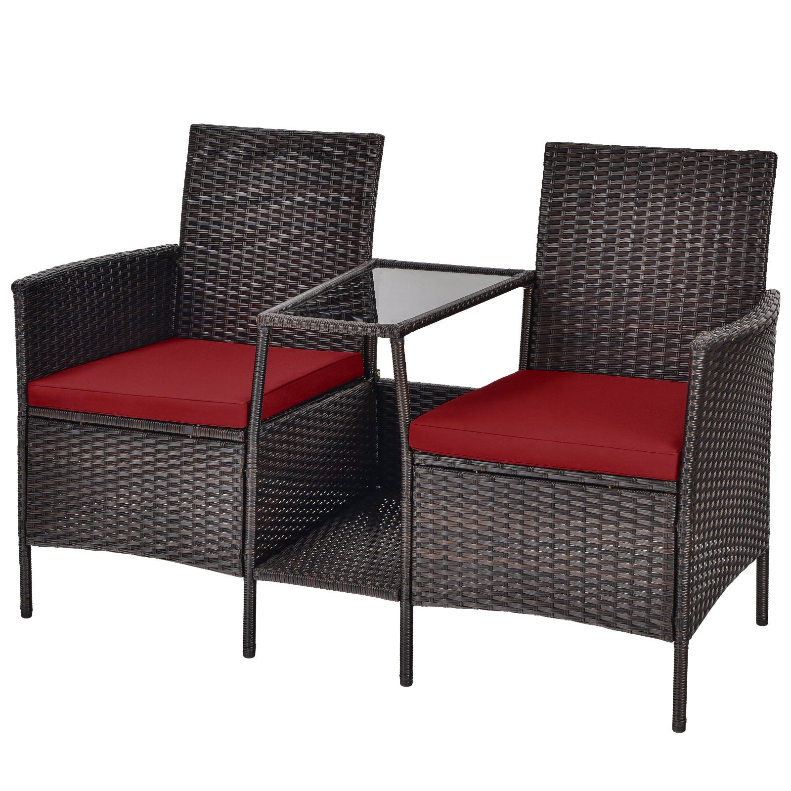 Patiojoy Patio Loveseat 2 Person Cushioned Seats With Center Table ...