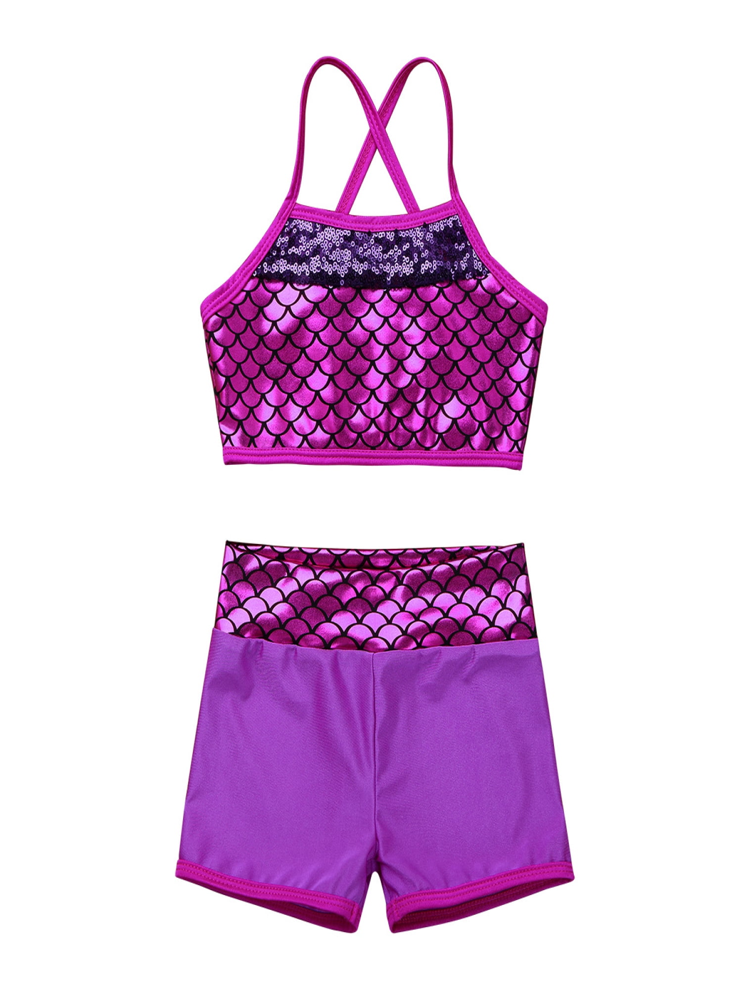 Aislor Kids Girls' Shiny Sequin Mermaid Tankini Scales Printed Tank Top ...