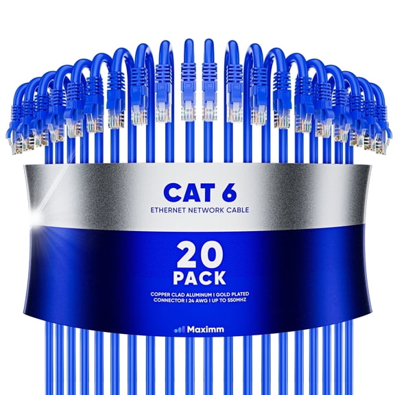 Maximm Cat6 Ethernet Cable 100-Pack 20 ft – CCA LAN Network Patch Cords ...