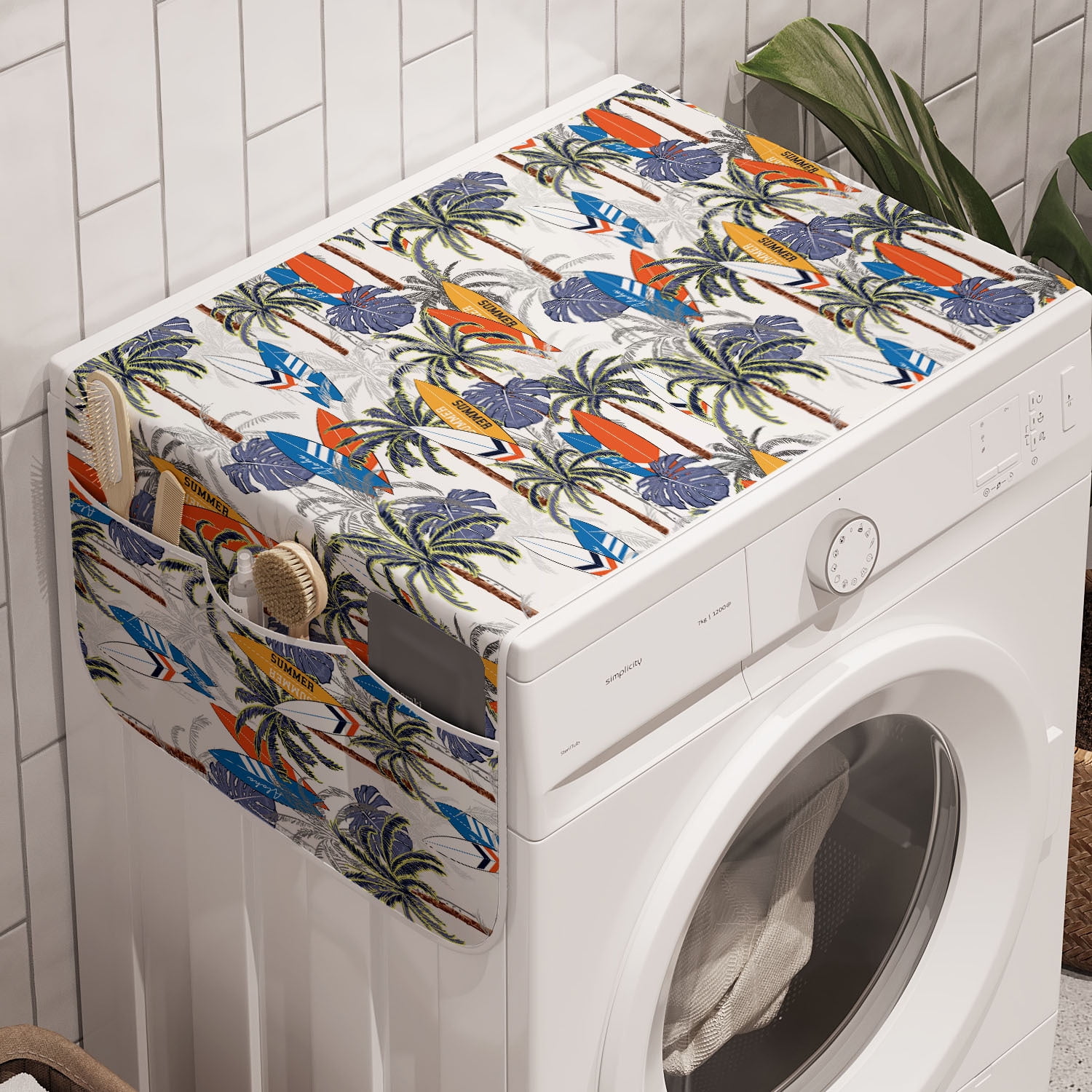 Tropical Washing Machine Organizer, Continuous Palm Trees Surfboards ...