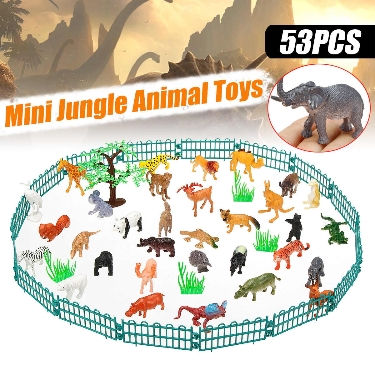 53pcs Mini Jungle Animal Toys Set Dinosaur Wildlife Children Early ...