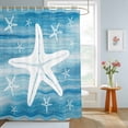 Blue Nautical Starfish Shower Curtain Set with Hooks, Coastal Modern ...
