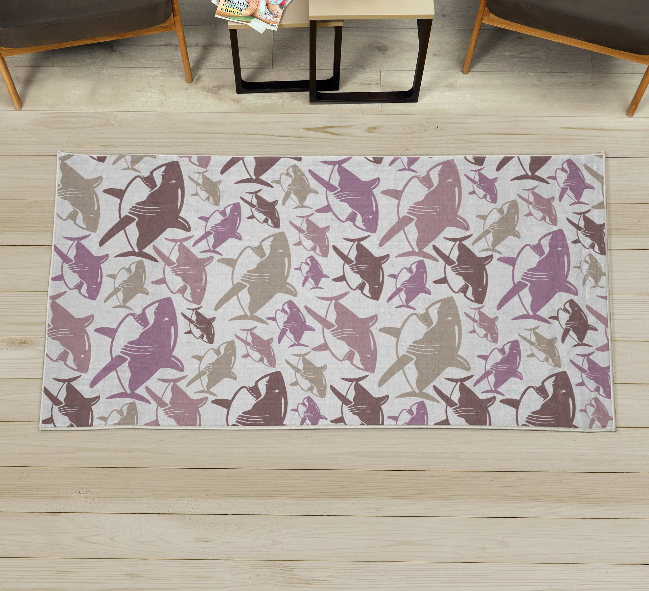 Shark Decorative Rug, Colorful Underwater Fish Pattern Masters Survival ...