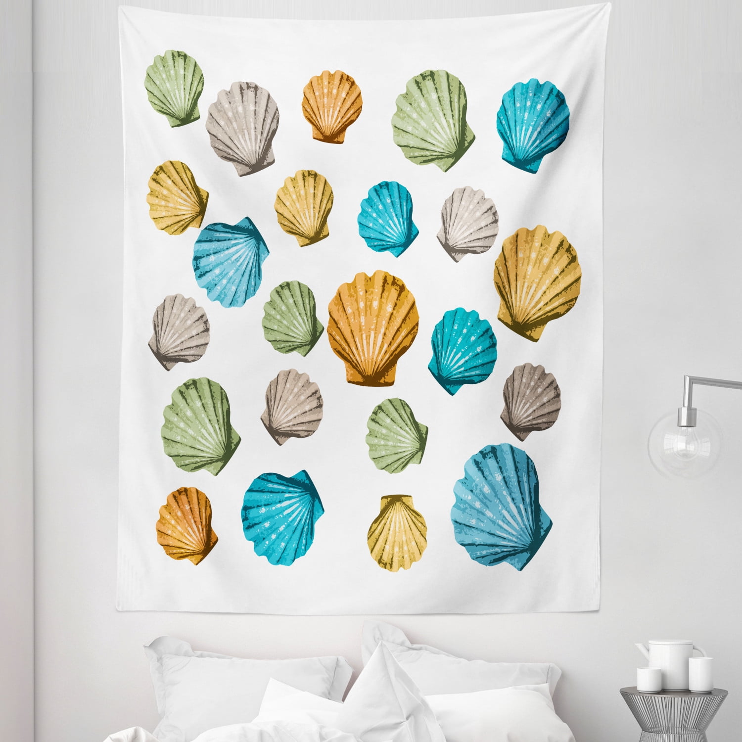 Shell Tapestry, Pattern with Colorful Seashells Scallop Illustration ...