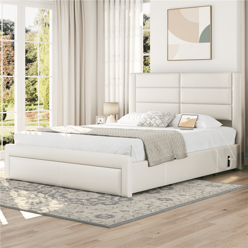 Click here for Fullfurnique Upholstered Platform Bed Frame With T... prices