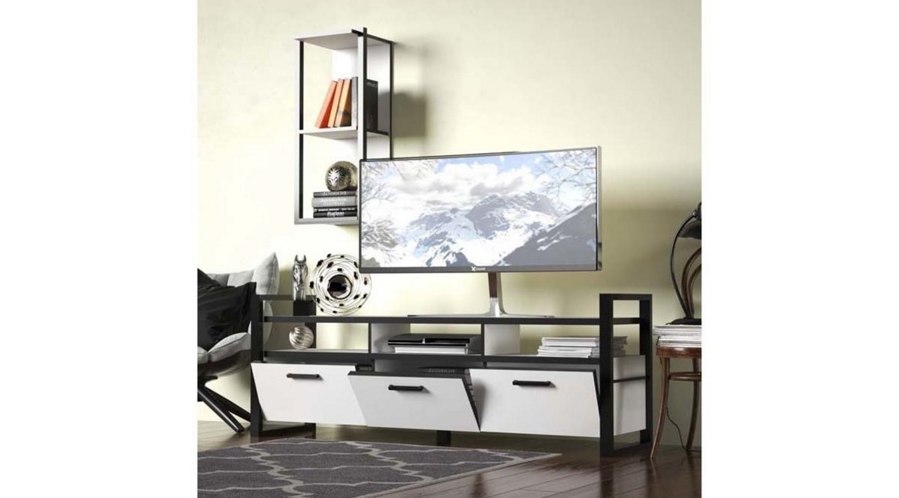 Sedefim Modern Metal Frame Tv Stand, Wood base with Shelf Tv unit ...