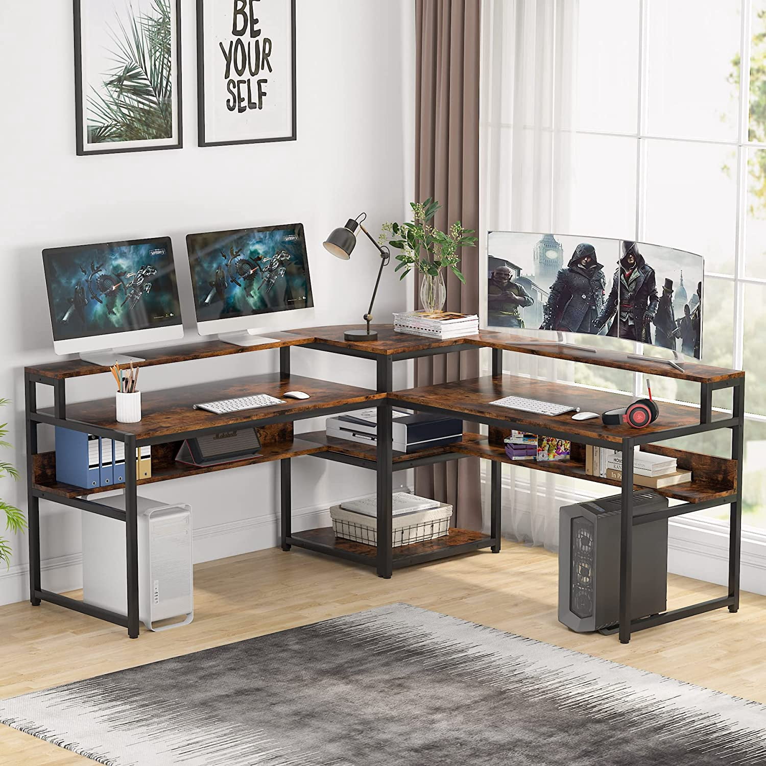 Tribesigns L-Shaped Computer Desk with Monitor Riser Philippines | Ubuy