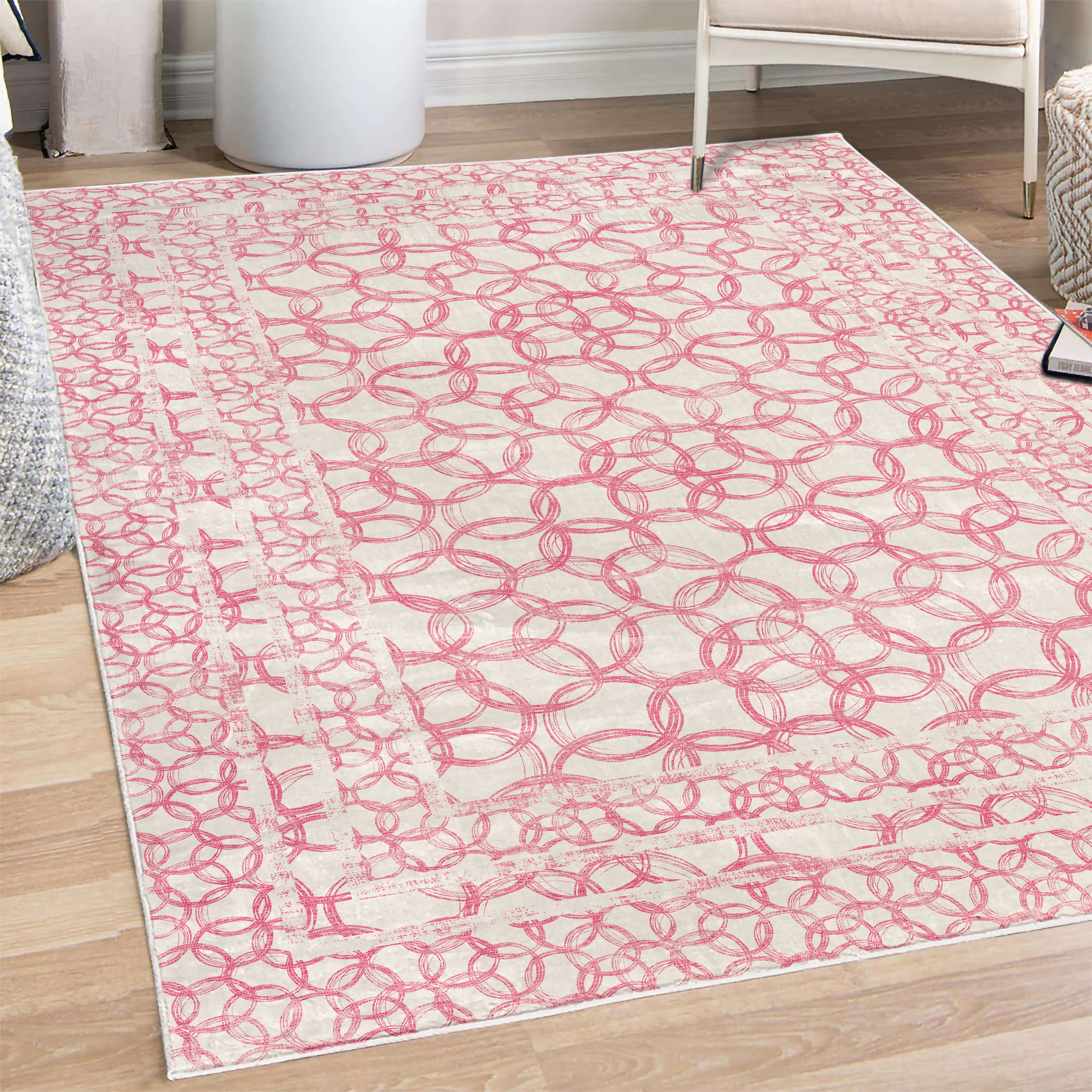 Modern Decorative Rug, Scribble Style Drawing of Repetitive Circles ...