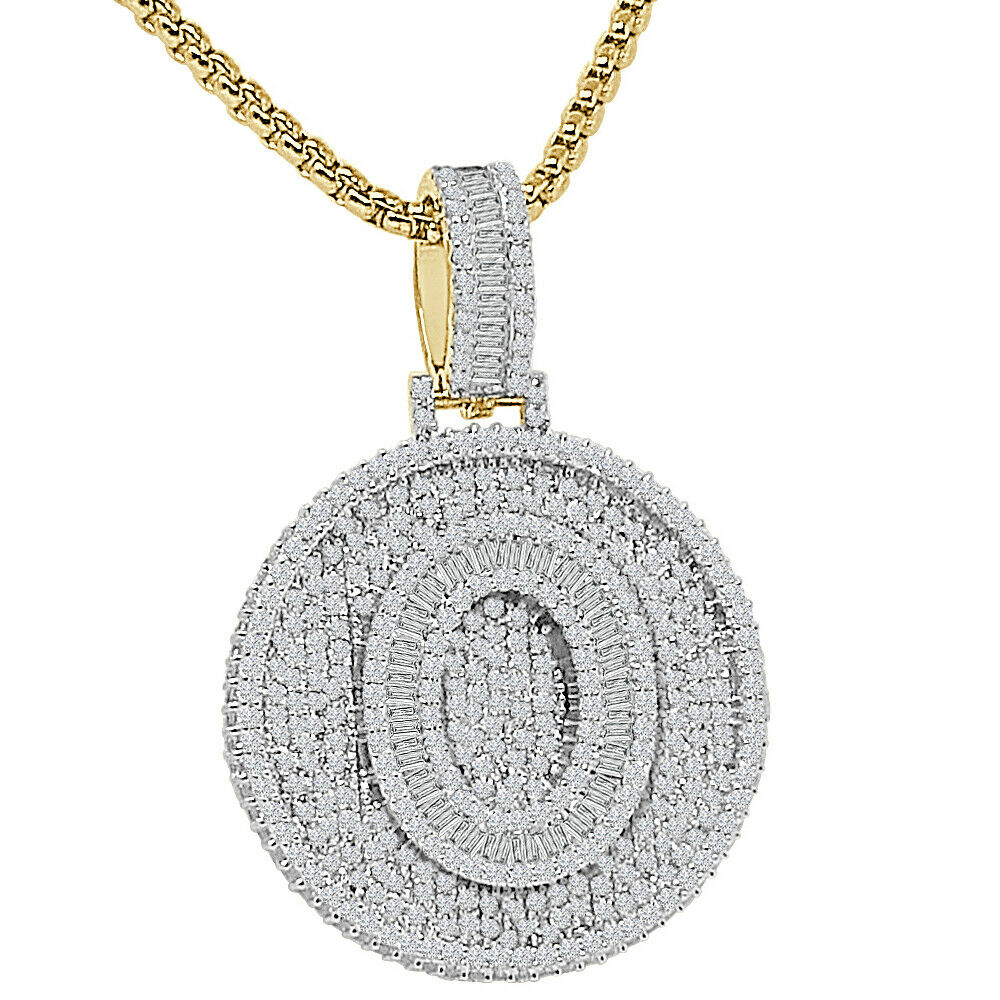 3D Baguette Round Bezel 14K Gold On Initial Letter N Alphabet Charm ...
