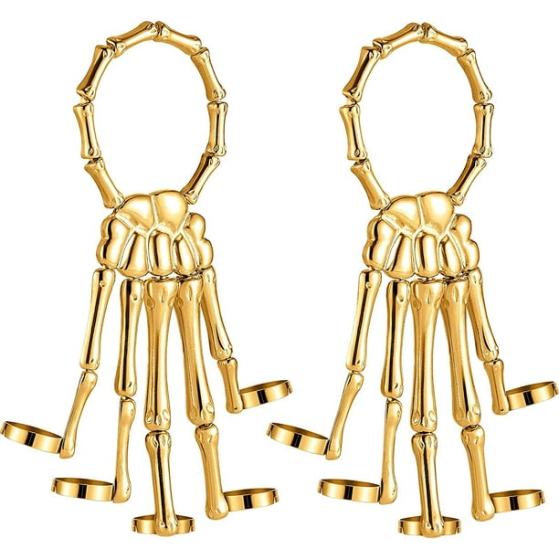 2 Pieces Halloween Skull Skeleton Hand Bracelet with Ring Metal Hand ...