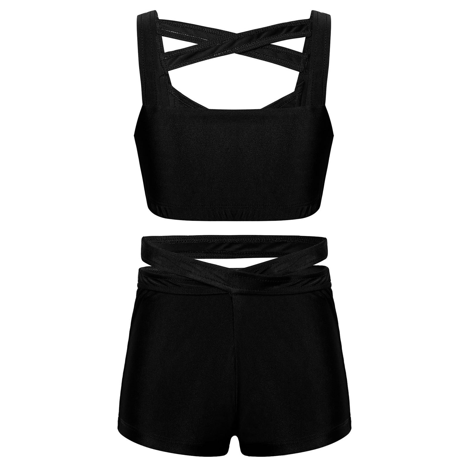 YONGHS Kids Girls Gymnastics Dance Outfits Crop Tops Shorts Set ...