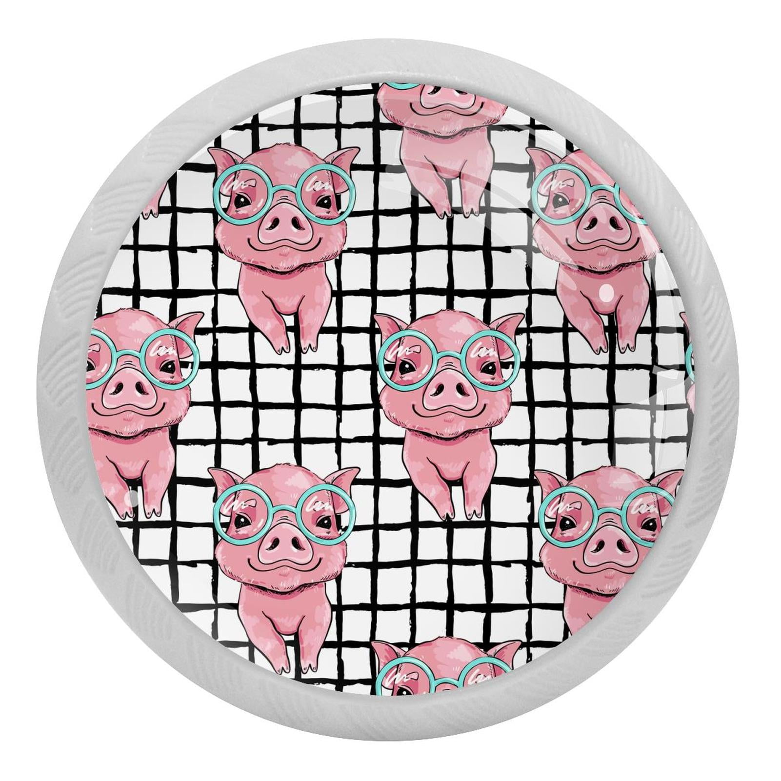 4PCS Round Pink Pig with Glasses Cabinet Fluorescence Knob Glowing in ...