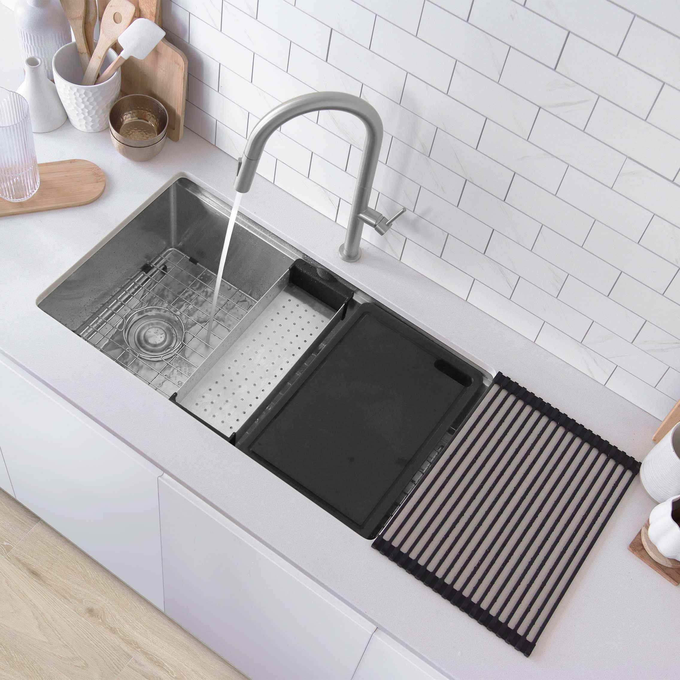 Stylish Undermount 33" Stainless Steel Single Bowl Workstation Kitchen ...