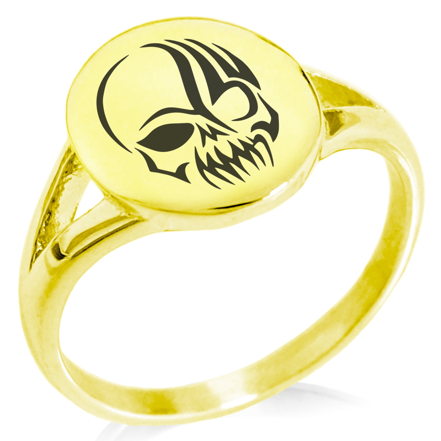 Stainless Steel Death Zombie Skull Minimalist Oval Top Polished ...