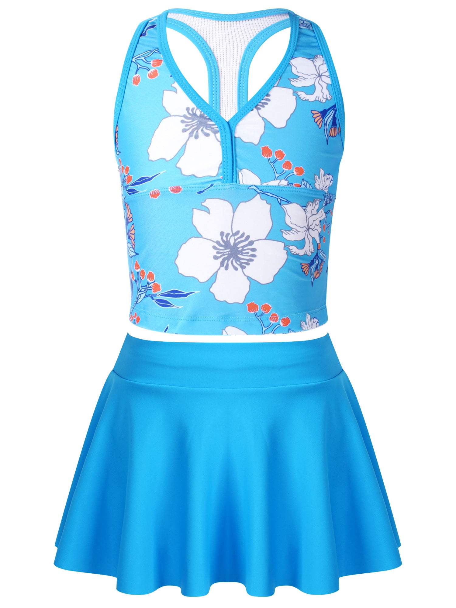 iEFiEL Girls Floral Tankini Set with Skirt 3pcs Set Swimsuit Bathing ...