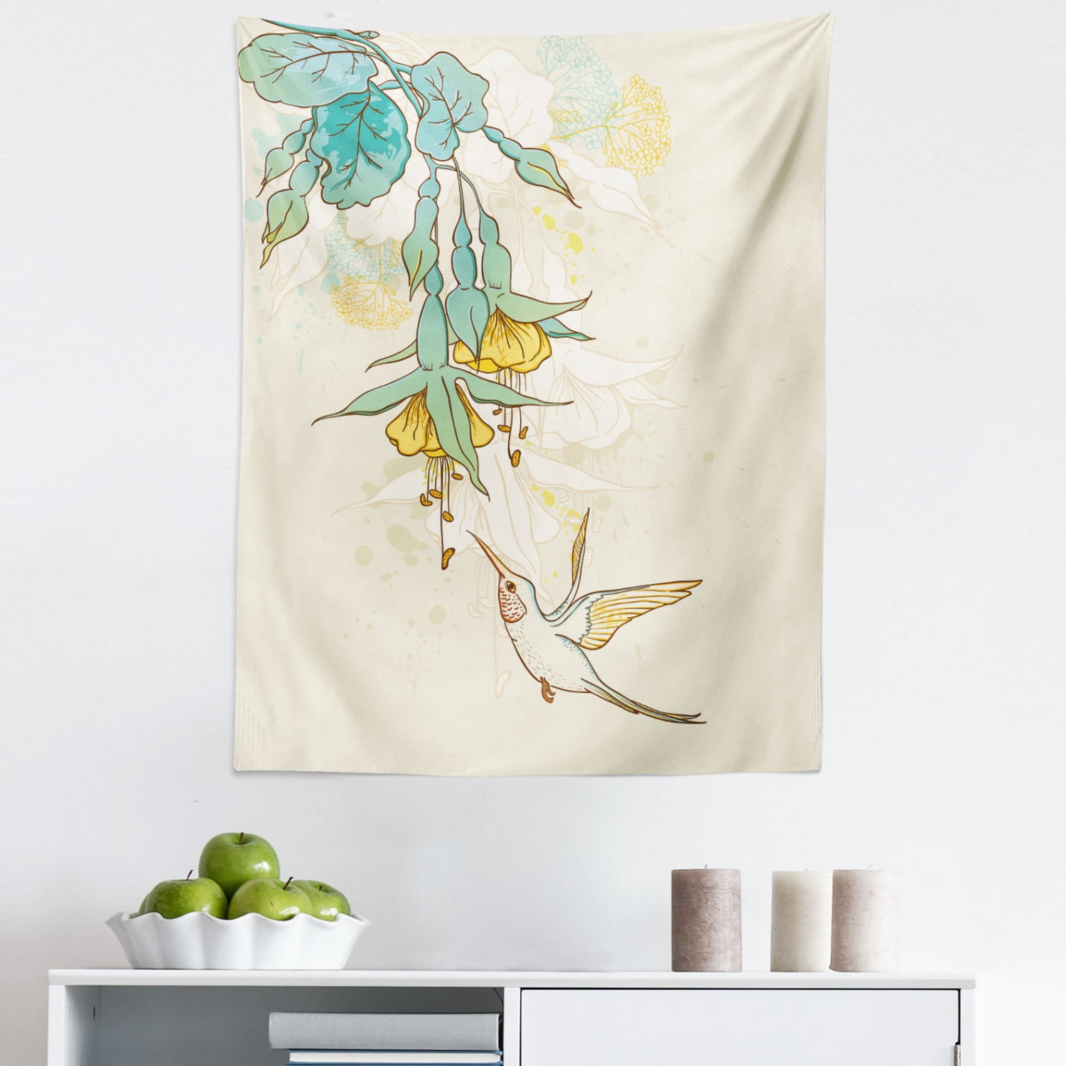 Animal Tapestry, Hummingbird and Tropical Flowers Summertime Exotic ...