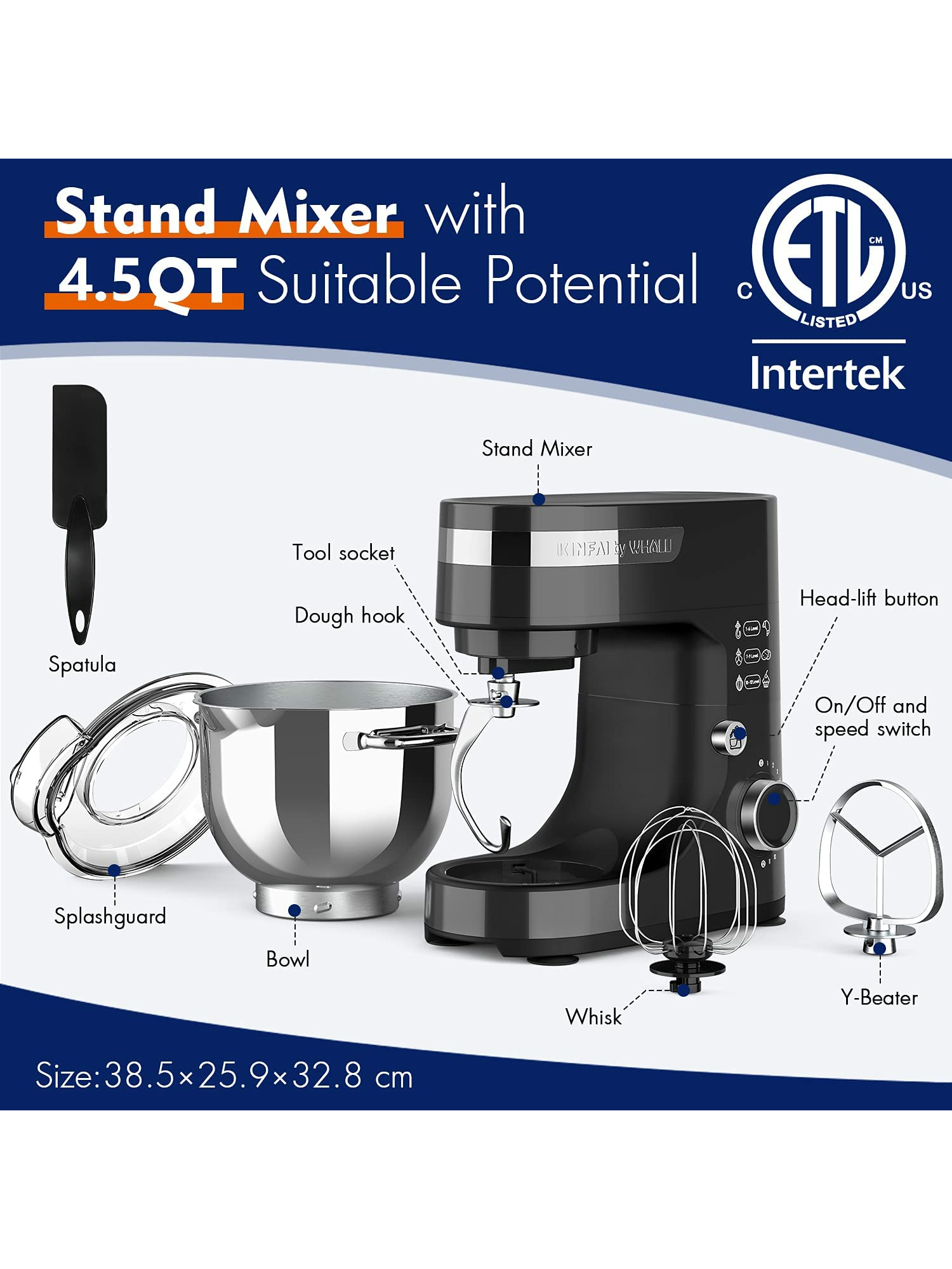 Buy Whall Kinfai Electric Kitchen Stand Mixer Machine with 4.5 Quart ...