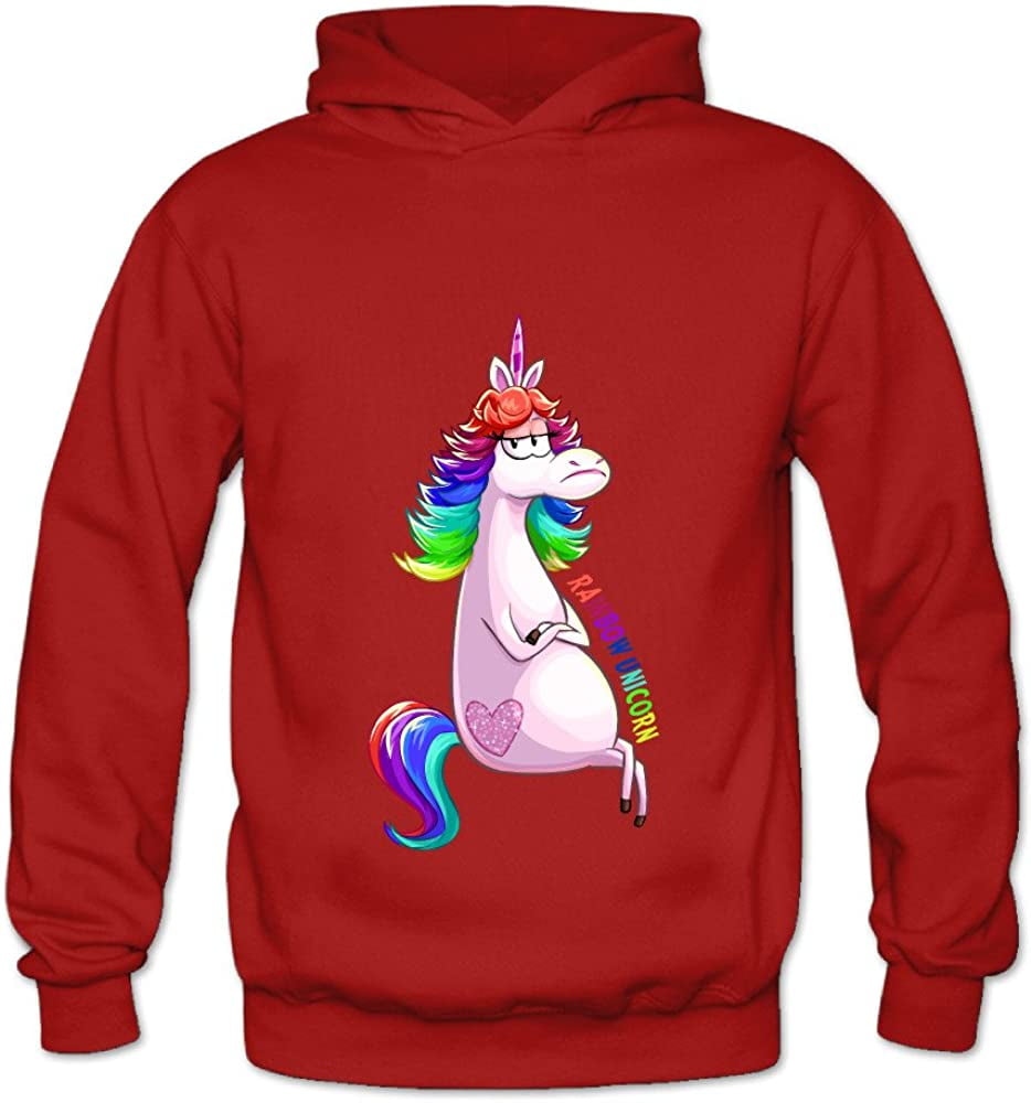 Lennakay Work Womans Rainbow Unicorn Hooded Sweatshirt Red