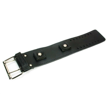 Genuine Black Leather Wide Cuff Wristband Watch Strap with Three ...