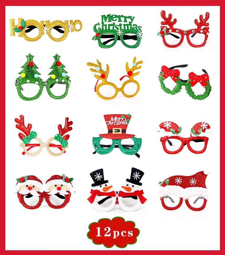 12Pcs Christmas Glasses Frames Christmas Decoration Eyeglasses for ...