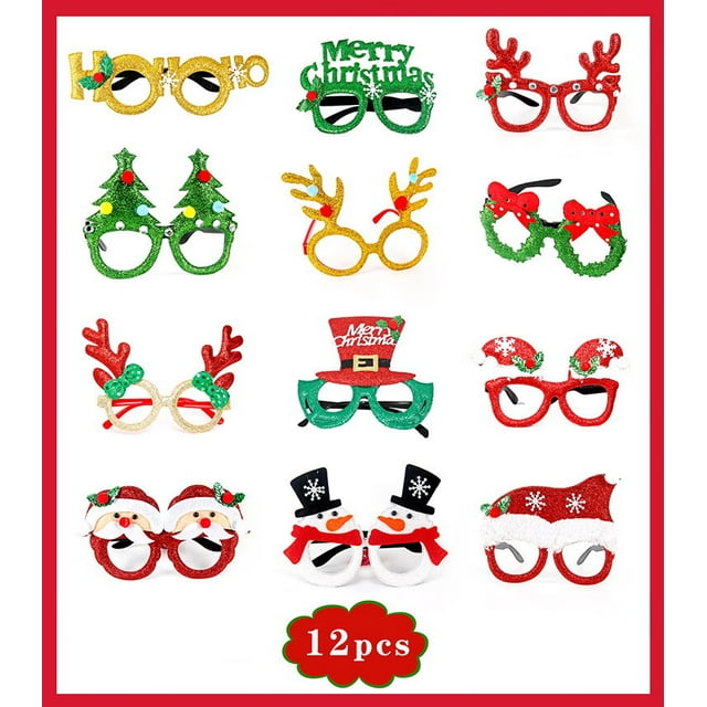 12Pcs Christmas Glasses Frames Christmas Decoration Eyeglasses for ...