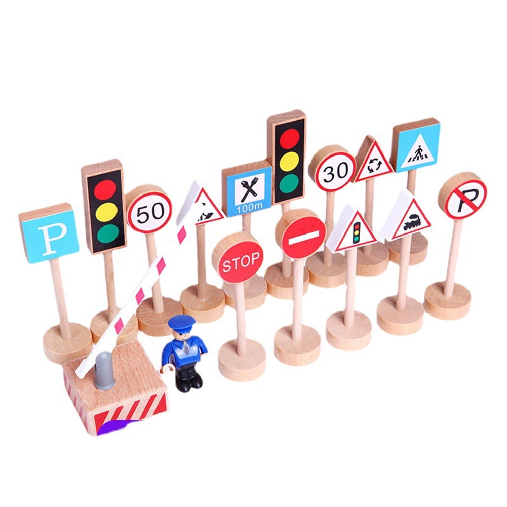 LoyGkgas 16pcs Kids Mini Wooden Street Road Traffic Signs Model Set ...