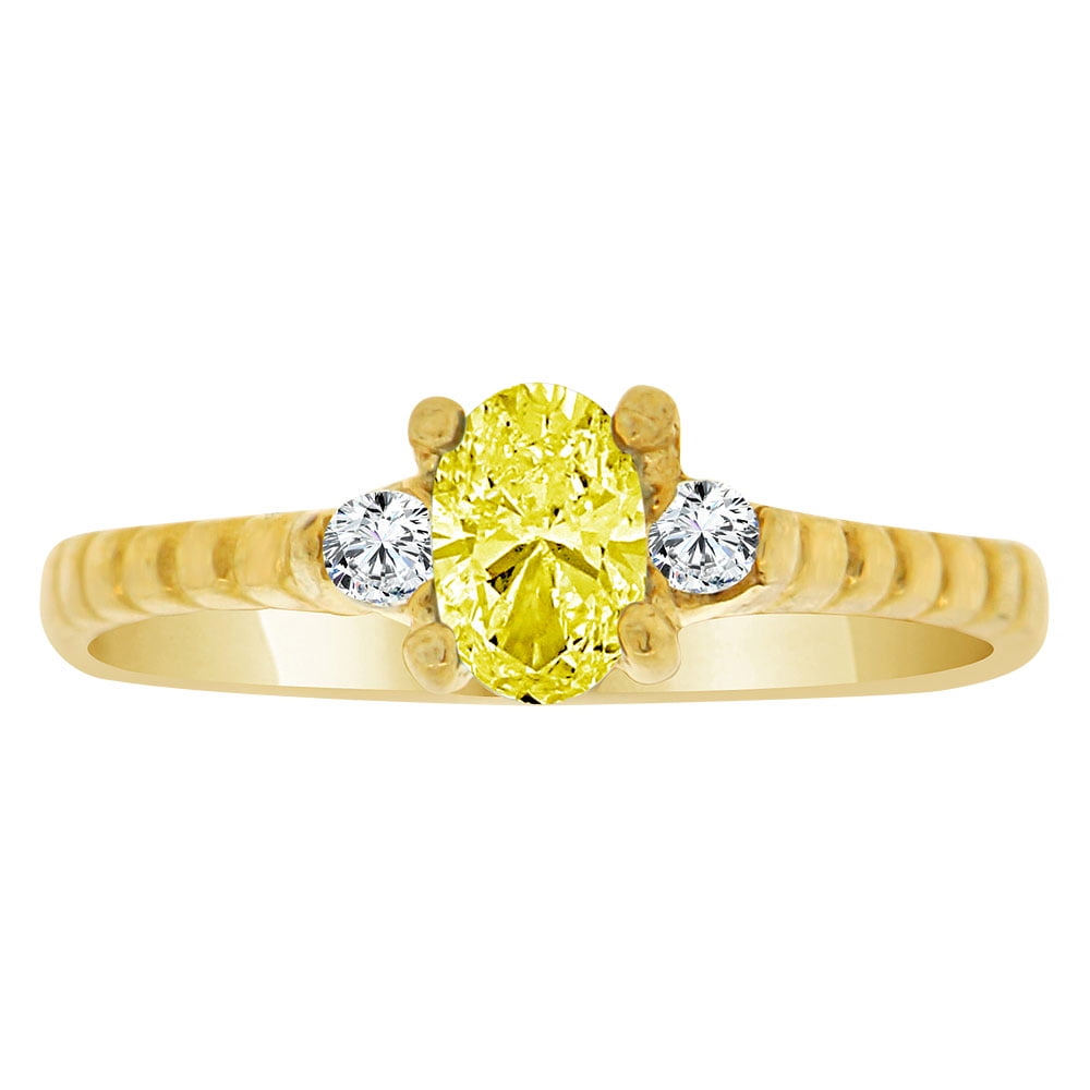 14k Yellow Gold, Simple Classic Ring Created Oval Color CZ Synthetic ...