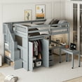 LHYY Full Size Loft Bed with Stairs,Bookshelf,Drawers,Desk Wardrobe ...