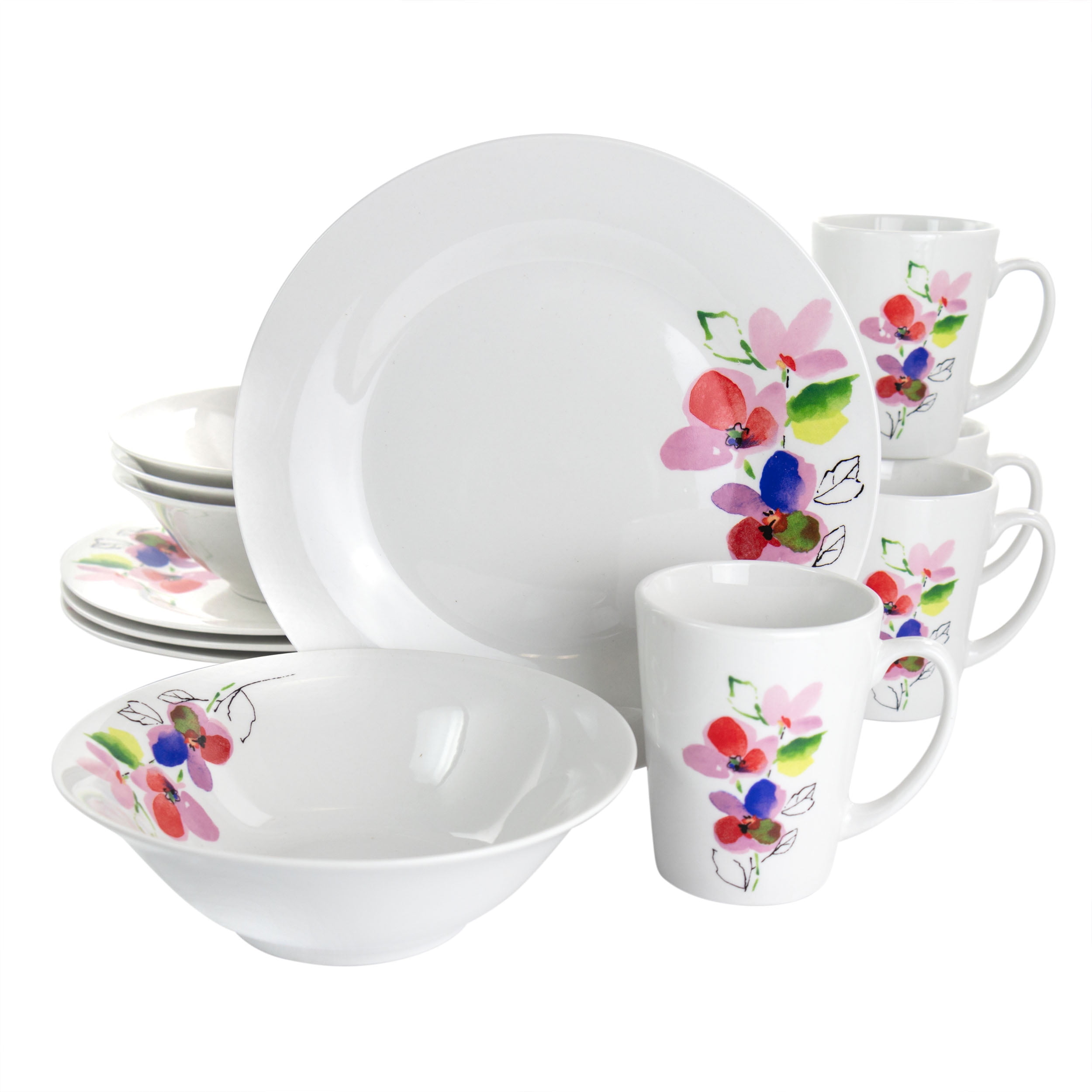 Gibson Home Vineyard Rose 12 Piece Round Fine Ceramic Dinnerware Set in ...