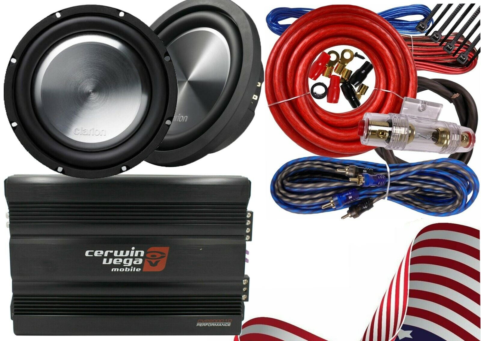 2x Clarion WF3030D 2000W Subwoofer + Cerwin-Vega CVP2000.1D Amplifier ...